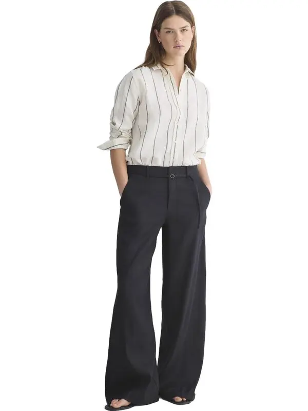 Everlane Wide-leg Belted Stretch Linen Trousers - Black | Long
